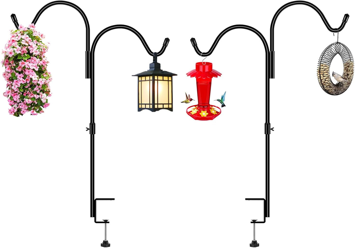 35 Inch 2 Pack Double Deck Hook for Railing, Deck Bird Feeder Pole with ...