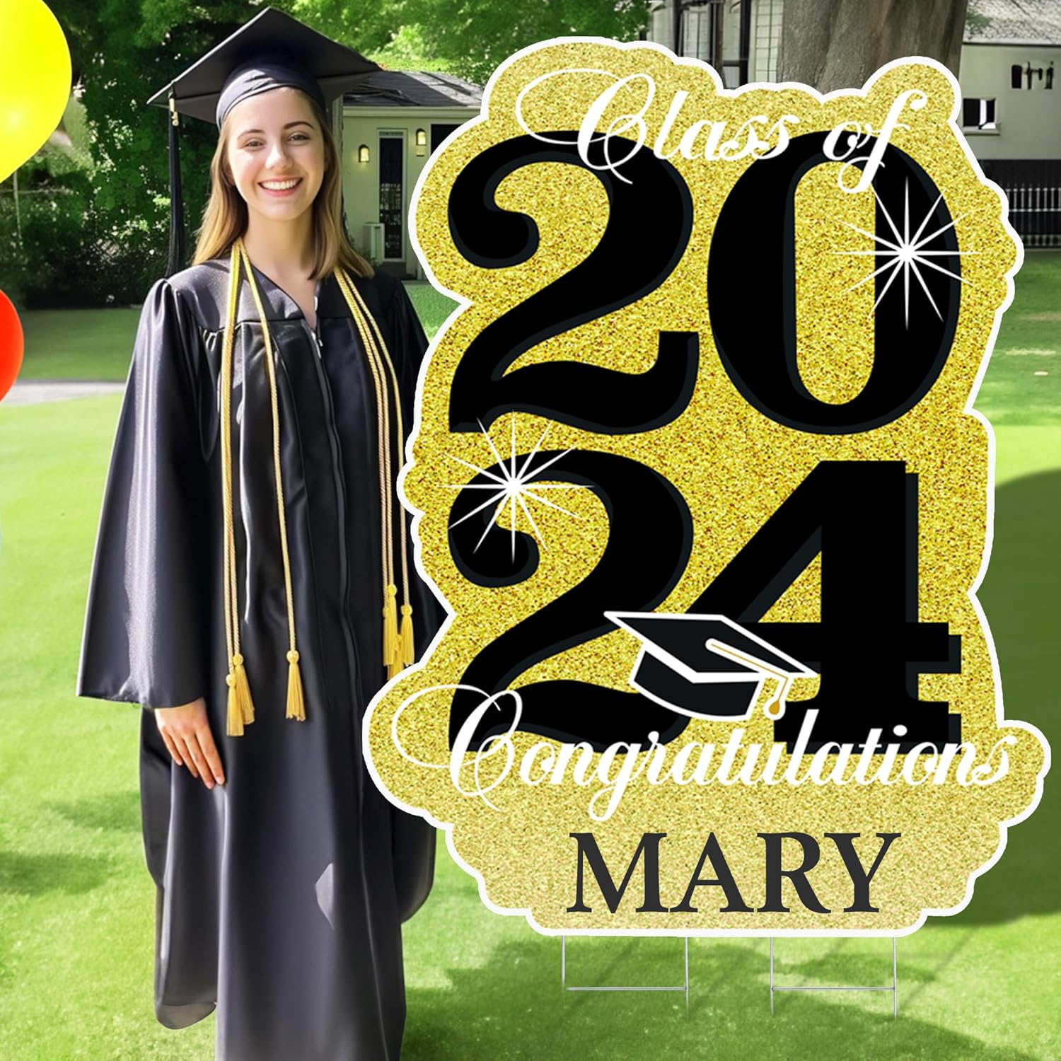 35 Inch 2024 Graduation Decor Large Yard Sign-Gold Flashing ...