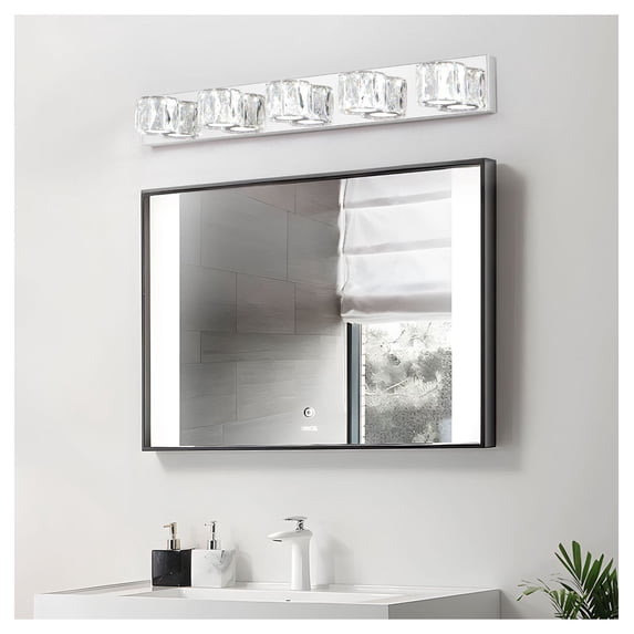 35 Inch 5-Light LED Wall Sconce, Crystal Bathroom Vanity Light - Chrome ...