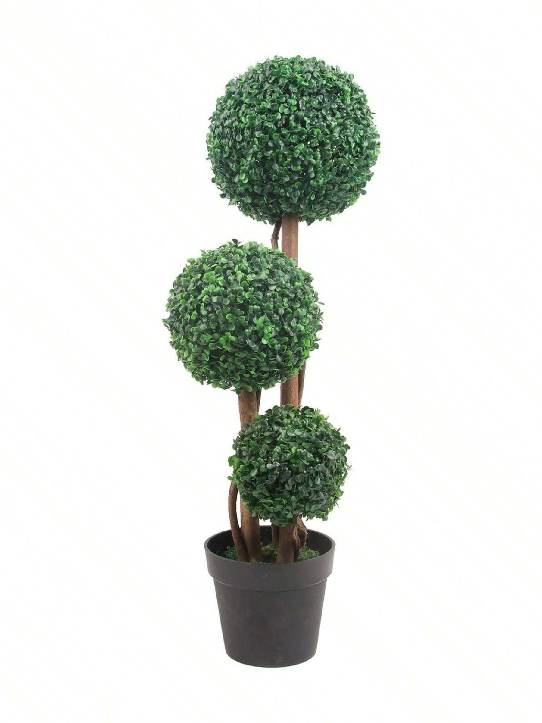 35 Inch Artificial Triple Ball Boxwood Topiary Tree Fake Boxwood ...