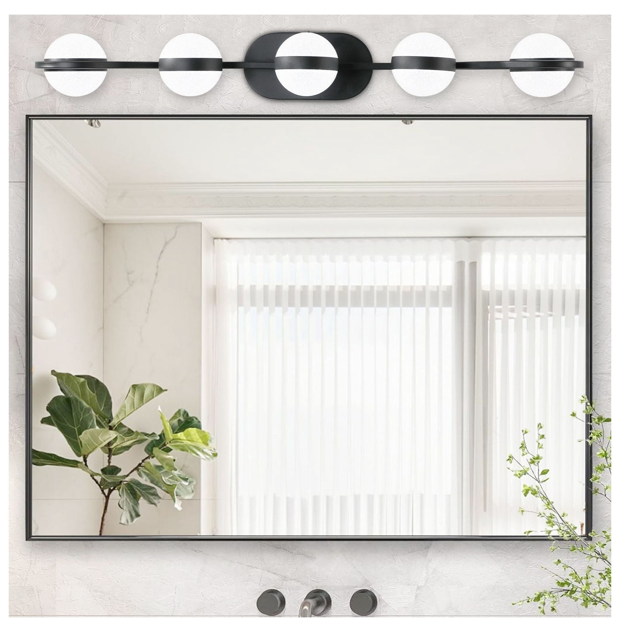 35 Inch Bathroom Vanity Light, 5 Bulb LED Wall Sconce, Modern Black ...