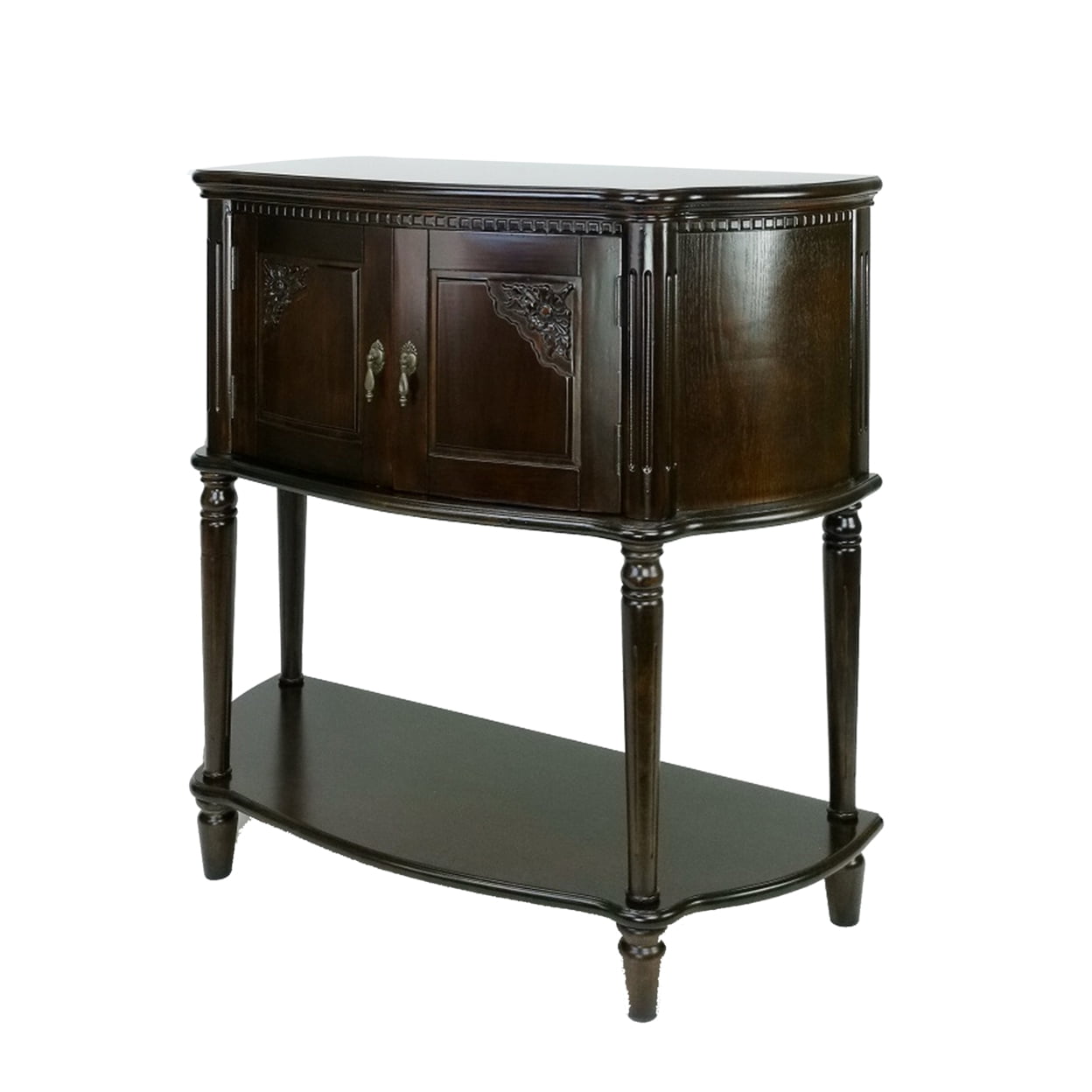 35 Inch Classic Wood Sofa Console Table, 2 Door Cabinet, Open Space ...
