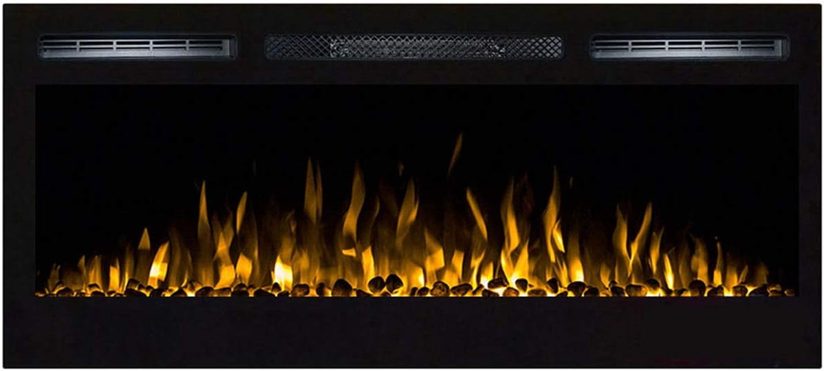 35 Inch Cynergy Pebble Stone Built-in Wall Mounted Electric Fireplace ...