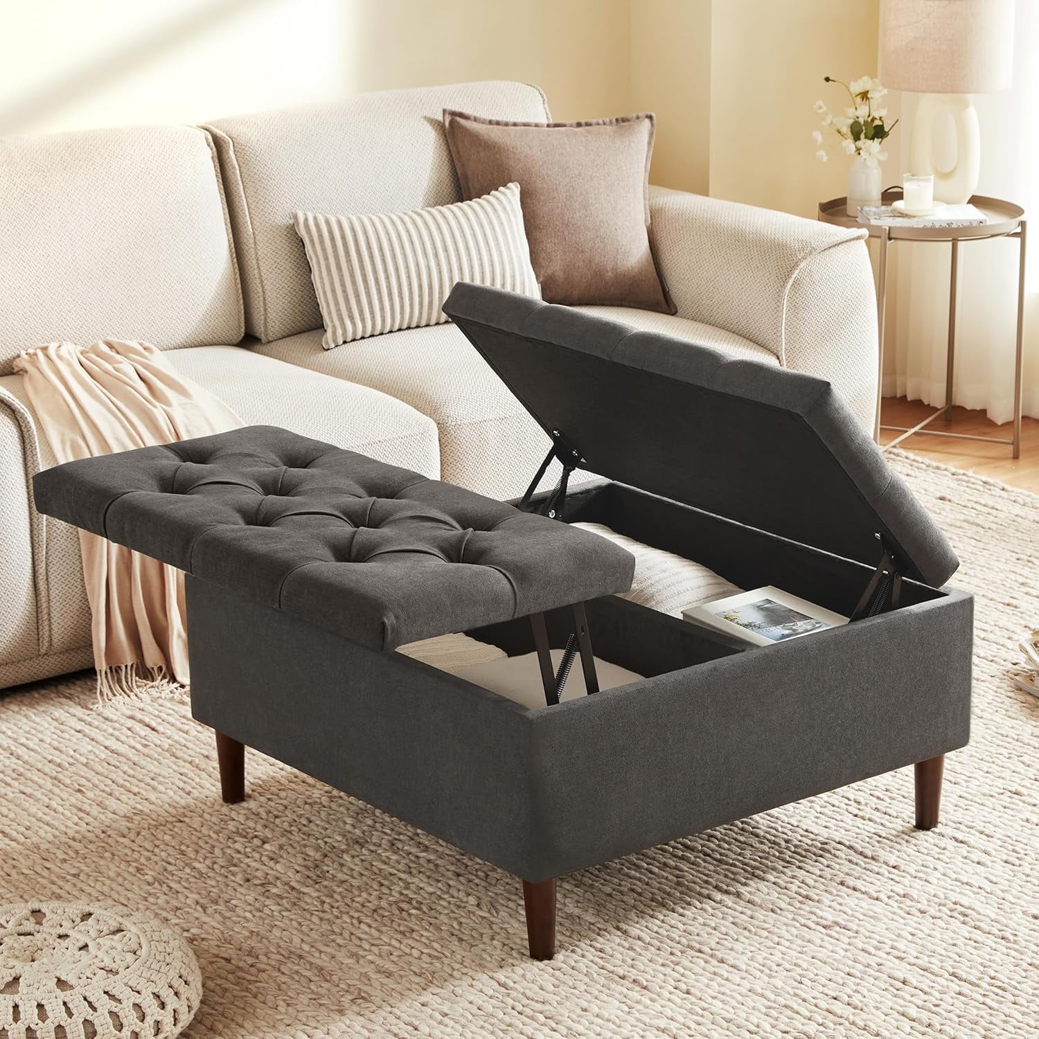 35 Inch Extra Large Storage Ottoman Coffee Table, No Assembly Required ...