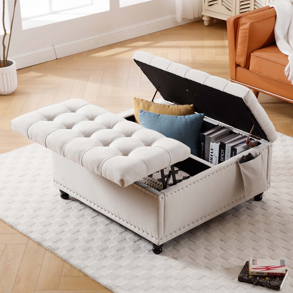 35 Inch Extra Large Storage Ottoman Coffee Table with Lift Top,Faux ...