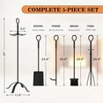35 Inch Fireplace Tools Set 5 Pcs Black Wrought Solid Iron Large Fire ...