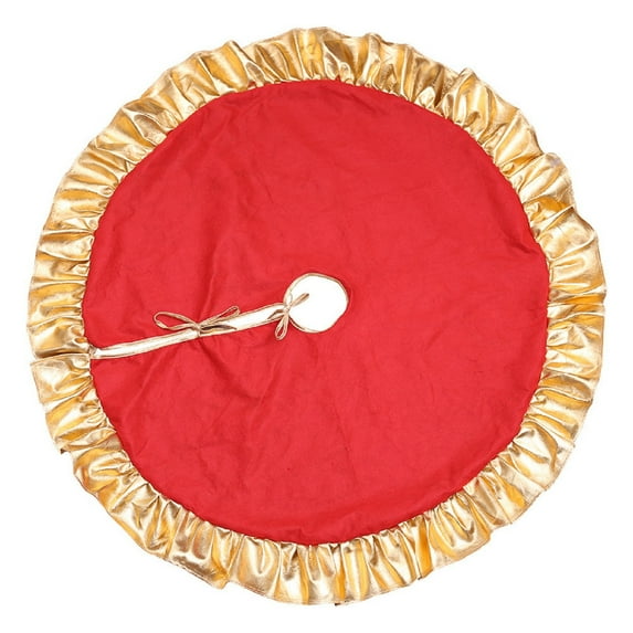 35 Inch Golden Ruffled Red Christmas Tree Skirt Home Decoration With ...