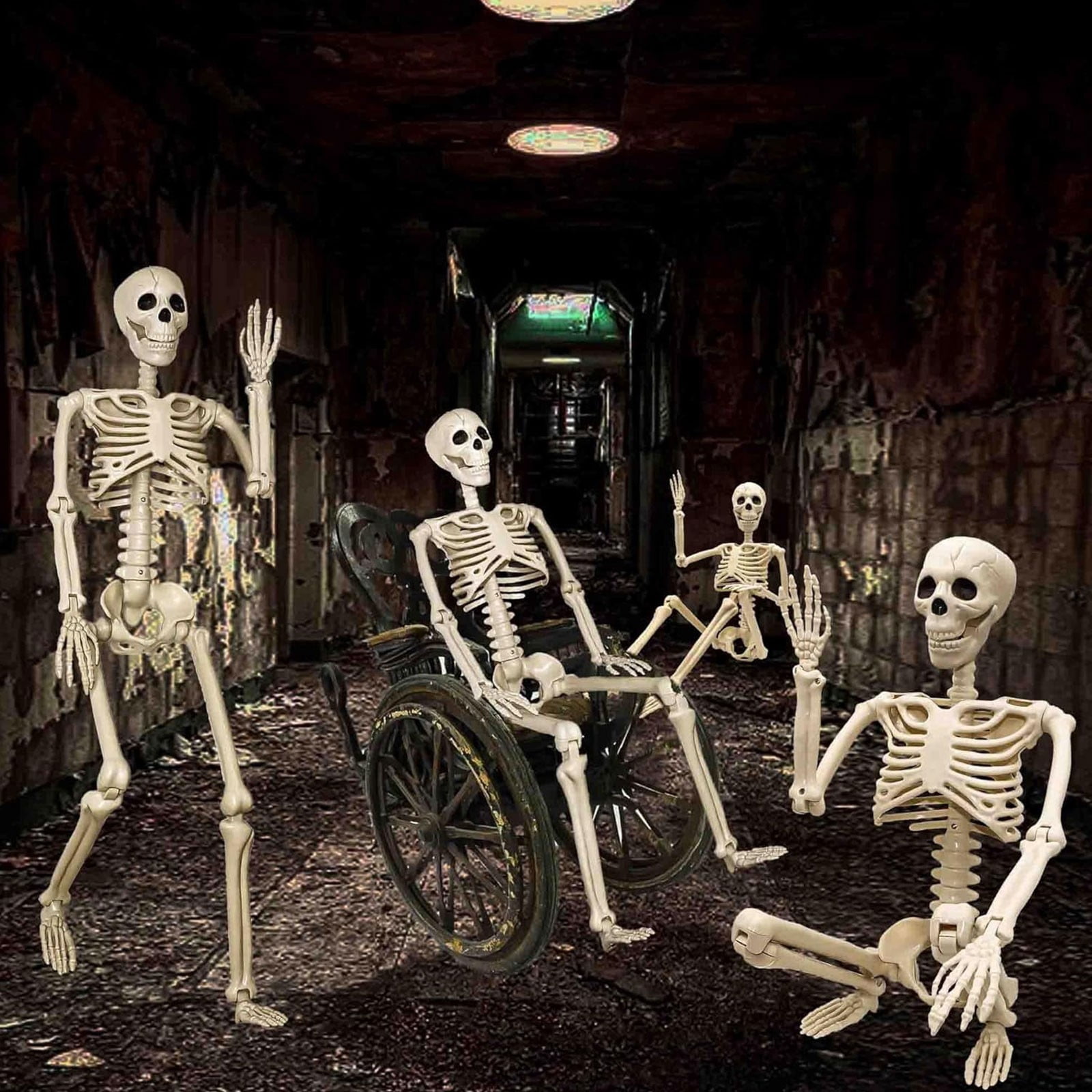 35 Inch Halloween Skeleton Decorations with Pumpkin Head Posable Joints ...