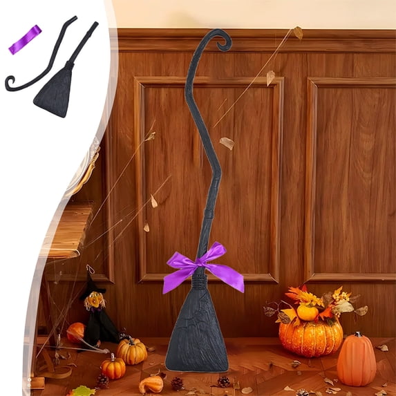 35 Inch Halloween Witch Broom with Ribbon, Lightweight Plastic ...