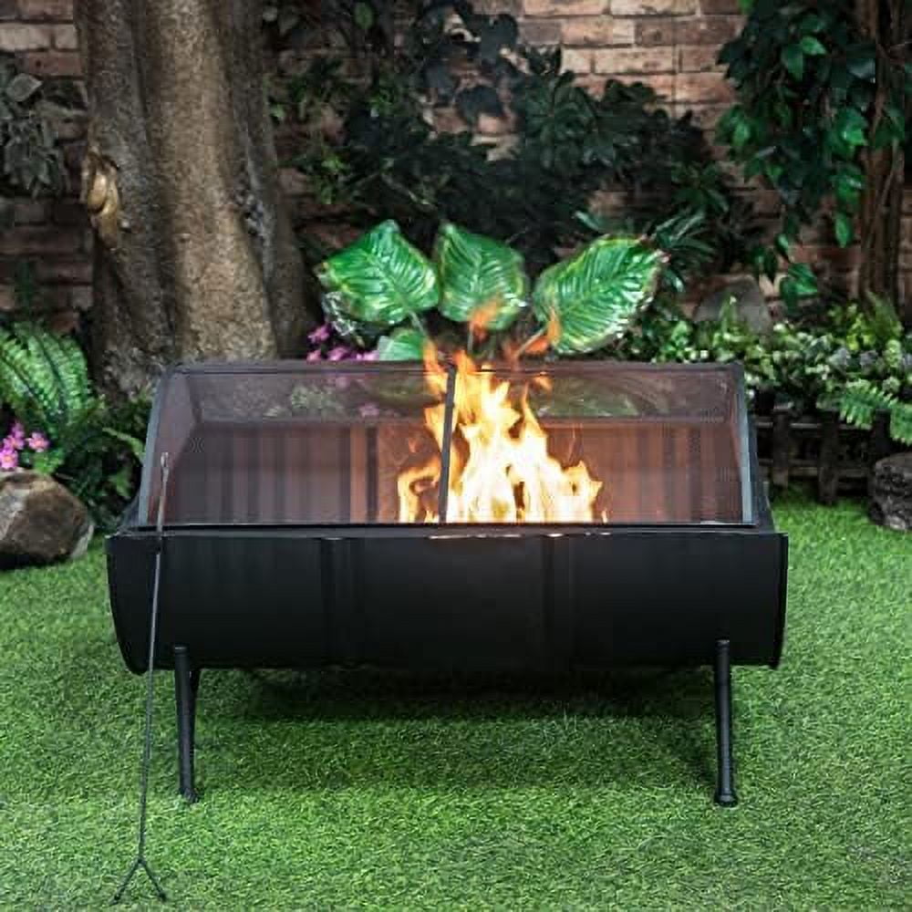 35-Inch Large Oval Barrel Wood Burner Firepit Patio Firebowl for ...