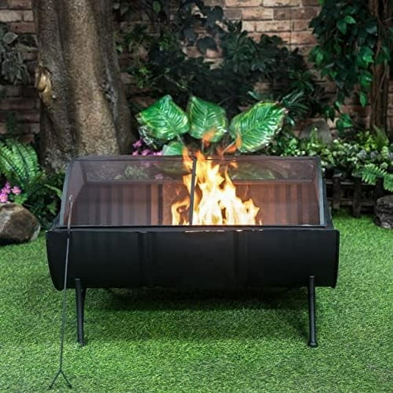 35-Inch Large Oval Barrel Wood Burner Firepit Patio Firebowl for ...
