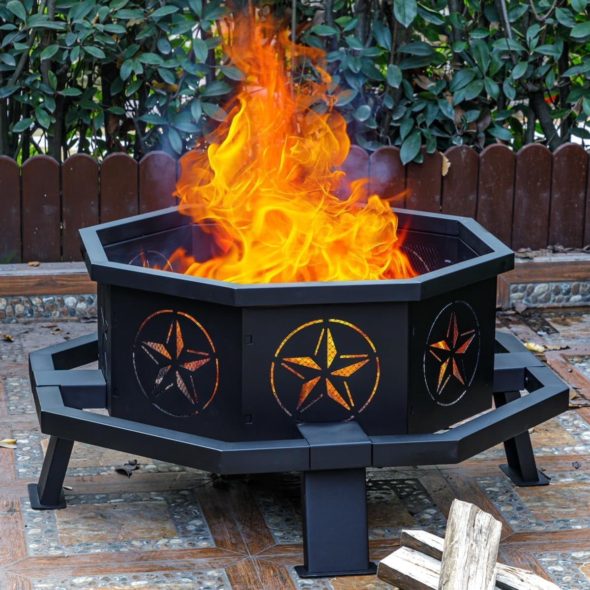35 Inch Octagonal Outdoor Fire Pit,Wood Burning Fire Pit for Bonfire ...