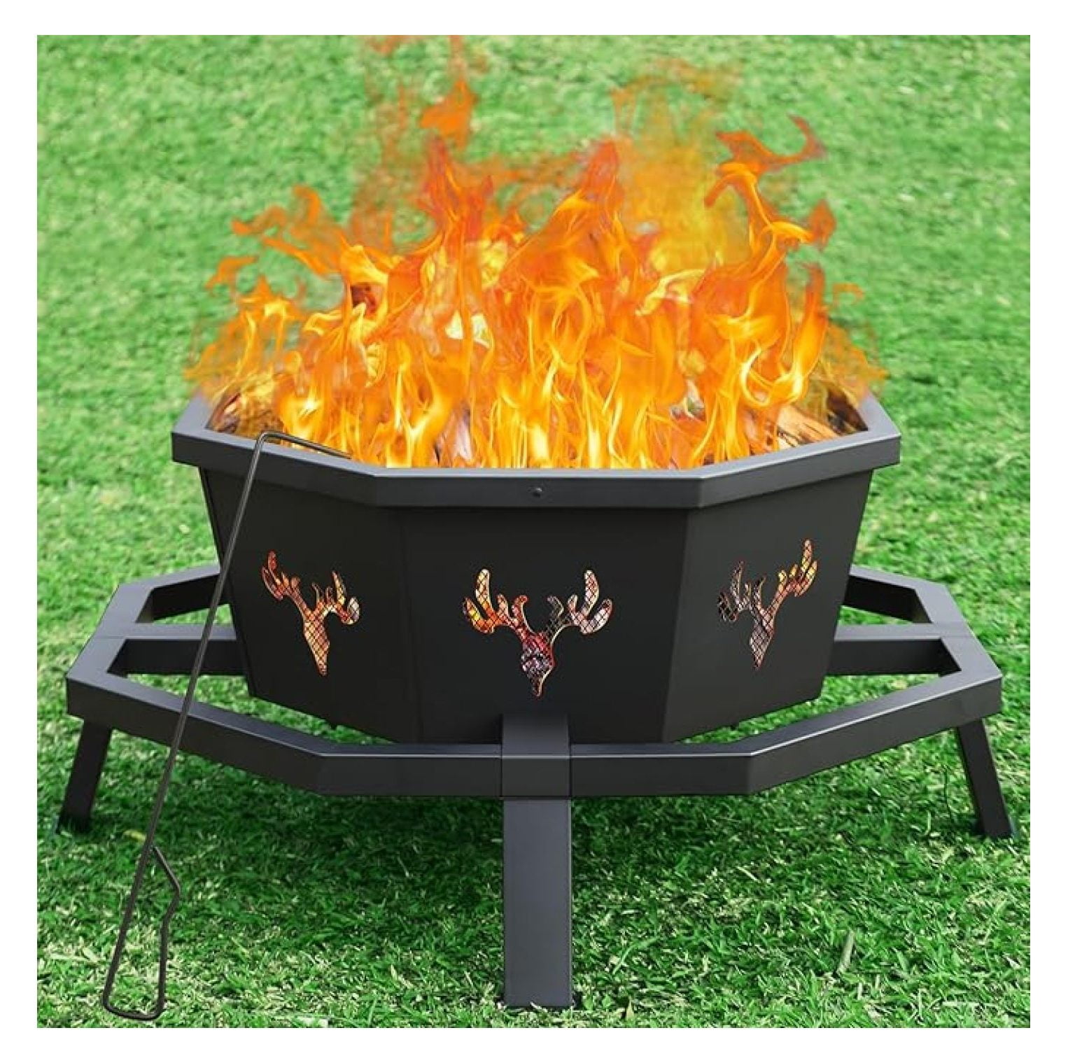 35 Inch Outdoor Fire Pit Wood Burning, Octagonal Firepits for Outside ...