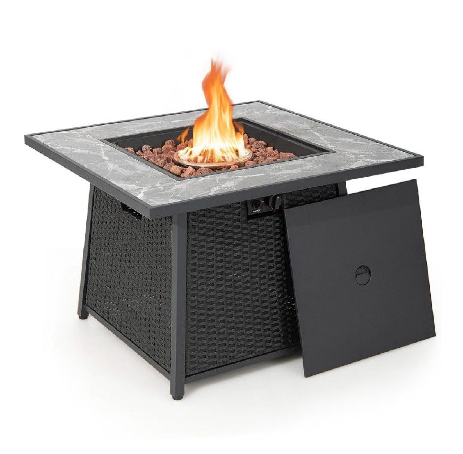 35 Inch Propane Fire Pit Table, Wicker Rattan Outdoor Fireplace with ...