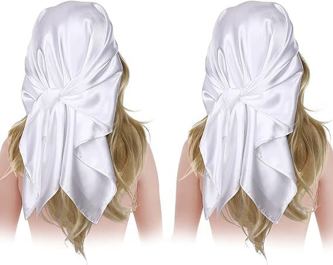 35 Inch Silk Head Scarf 2 Pcs Large Square Neck Scarf Sleeping Hair ...