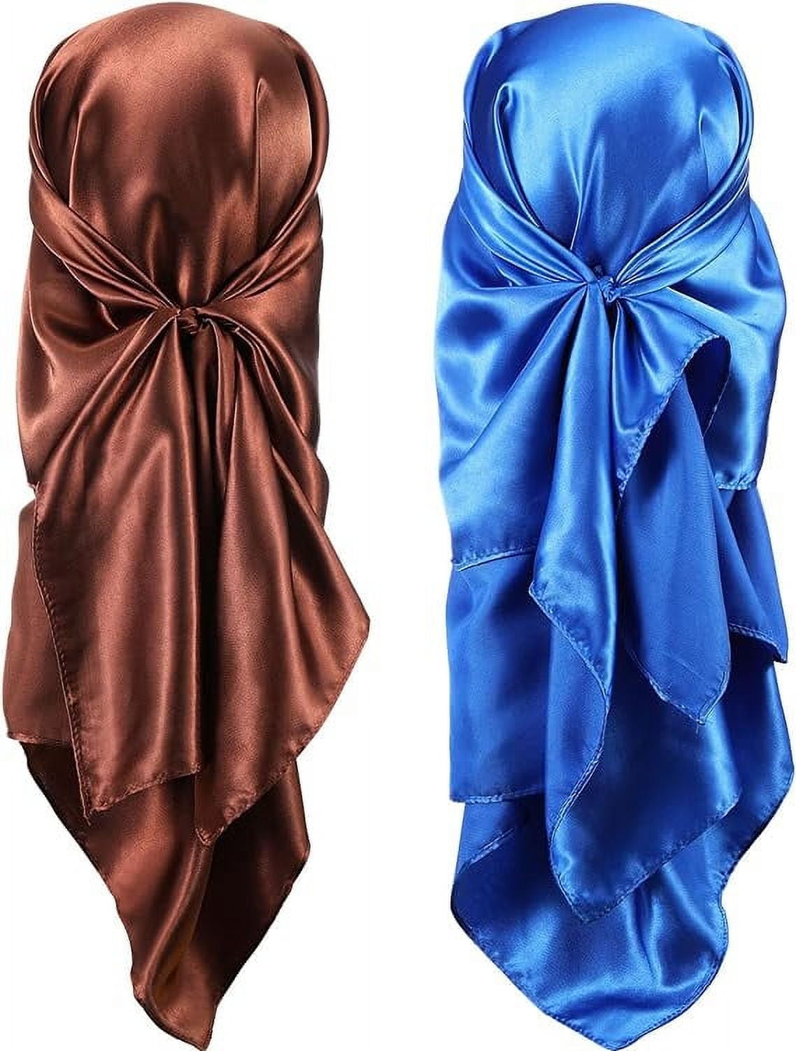 35 Inch Silk Head Scarf 2 Pcs Large Square Neck Scarf Sleeping Hair ...