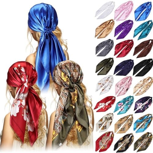 35 Inch Silk Head Scarf Large Square Neck Scarf Sleeping Hair Wrapping ...