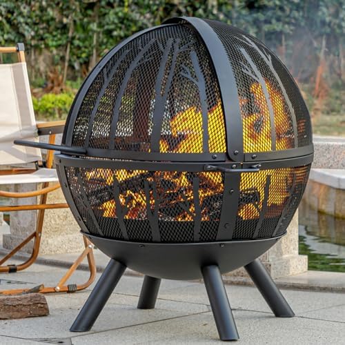 35 Inch Wood Burning Fire Pit with BBQ Grill, Heavy Duty Fire Pits Ball ...
