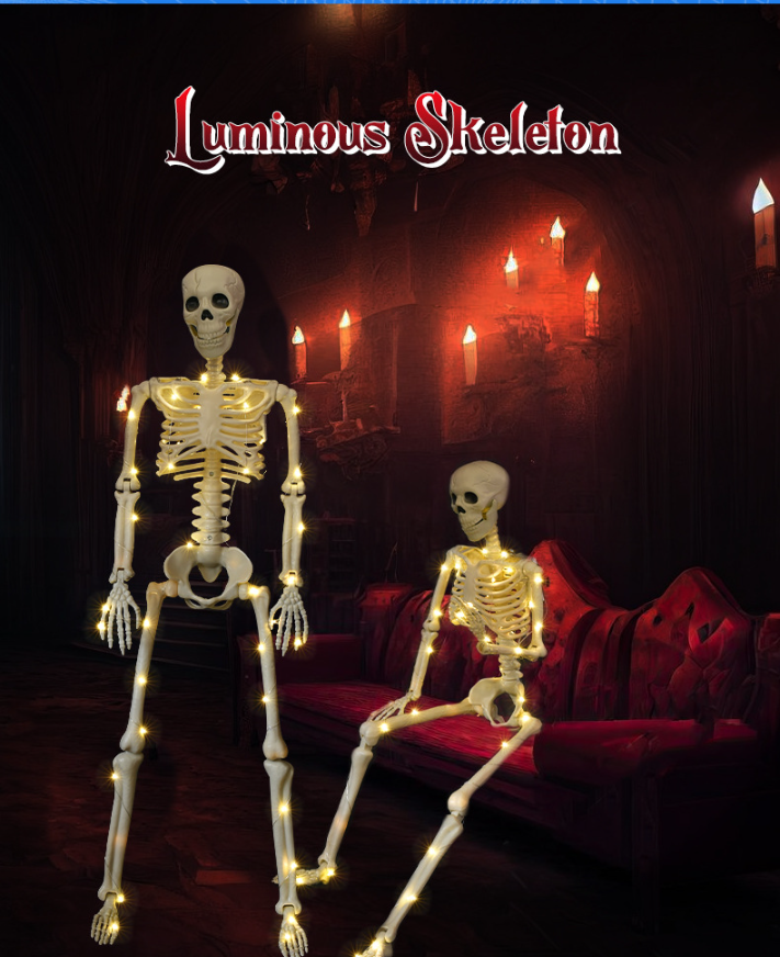 35 Inches Halloween Skeleton, LED Light Up Pose-N-Stay Halloween ...