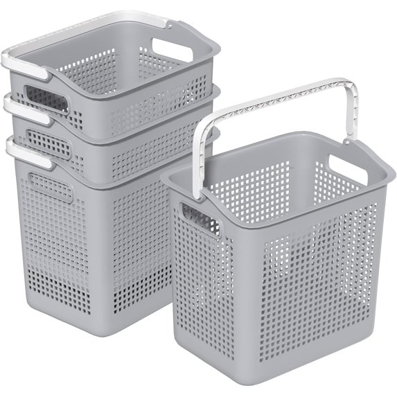 35 L Laundry Storage Baskets with Handles, Easy to Carry Plastic ...