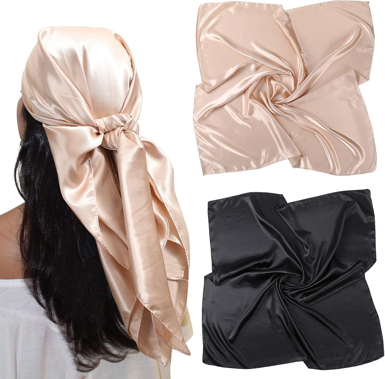 35” Large Satin Square Head Scarf - 2Pcs Silk Like Floral Head Scarves ...