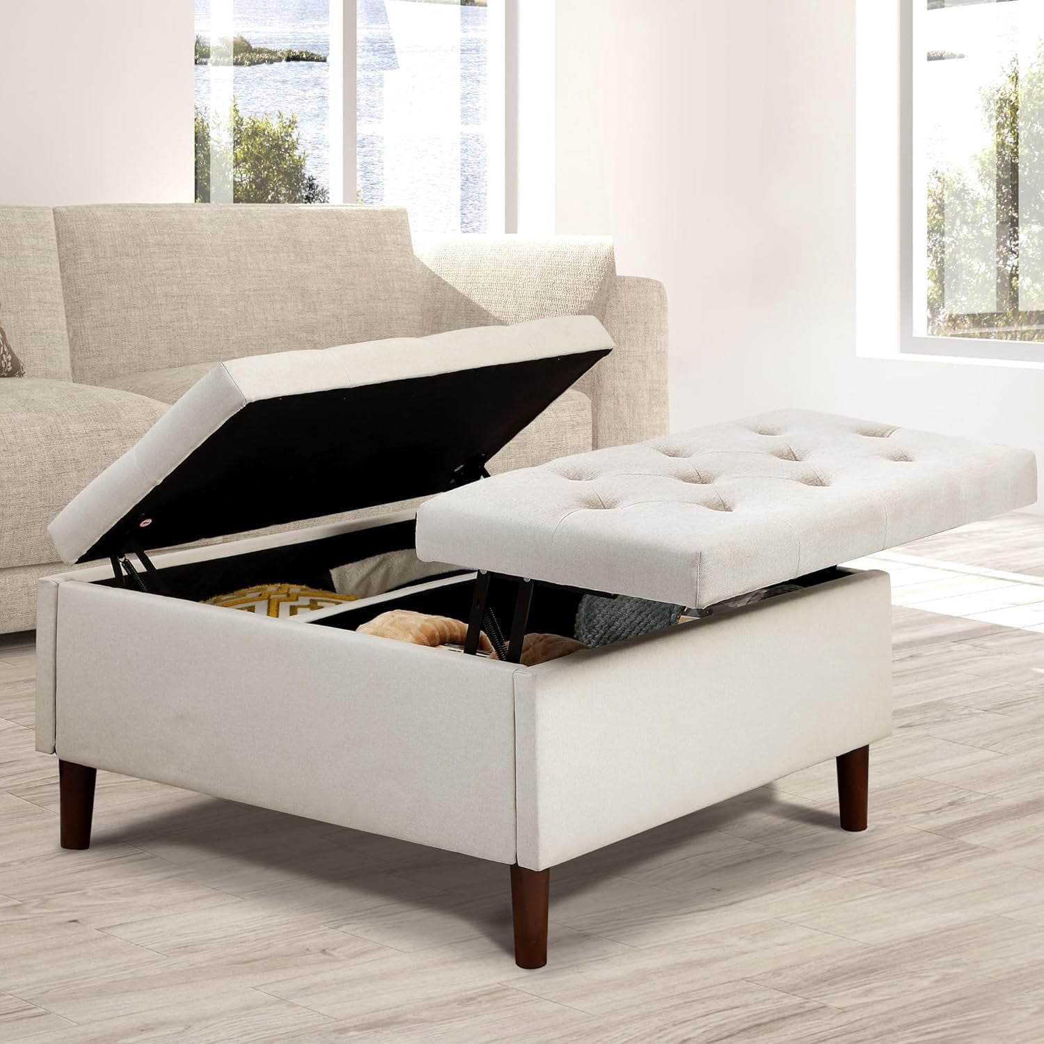 35" Large Square Storage Ottoman, Oversized Square Ottoman with Storage ...