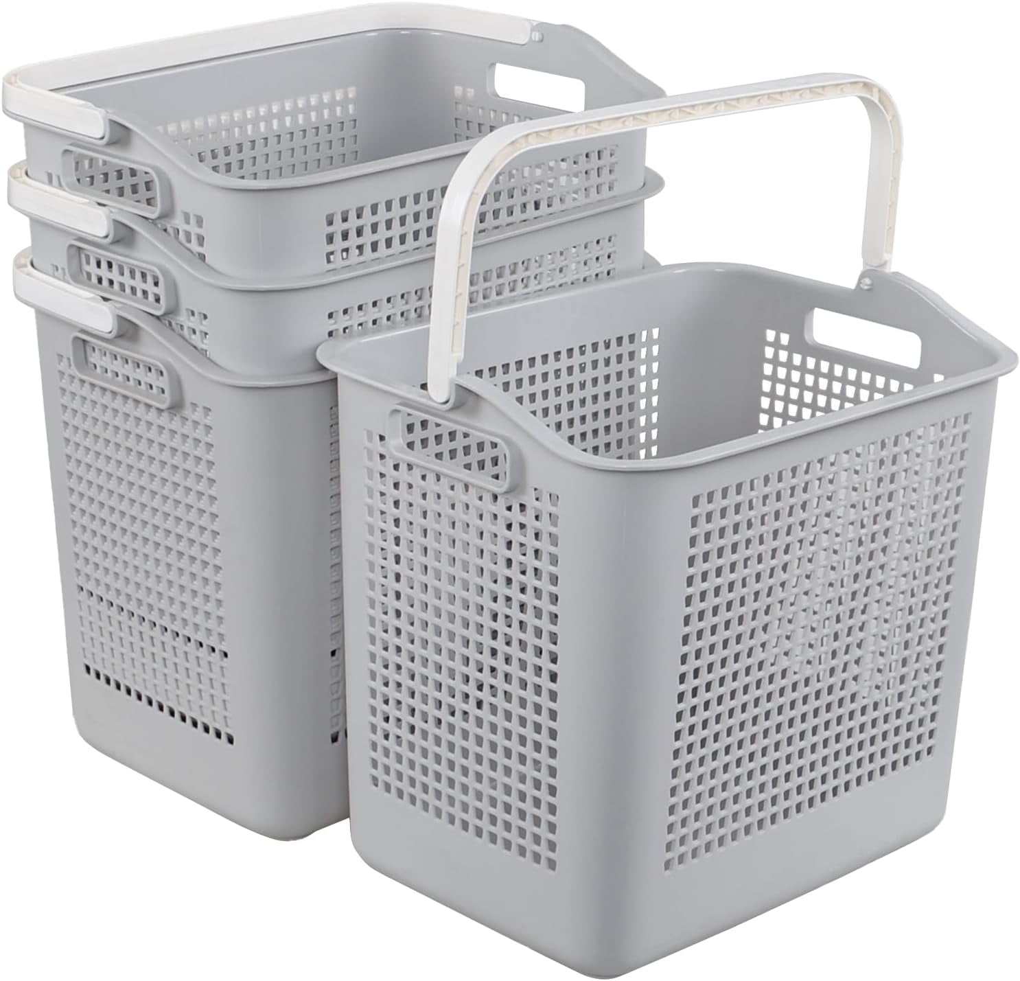 35 Liter Plastic Laundry Basket with Carry Handle, 4 Pack Clothes ...