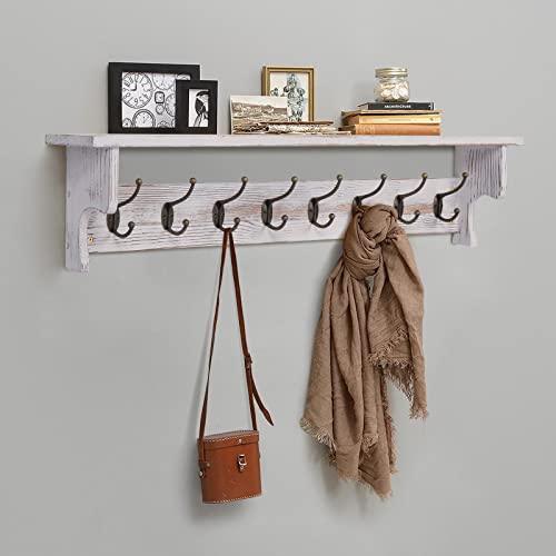 35" Long Coat Rack Wall Mount with Shelf, Rustic Wooden Entryway Shelf ...