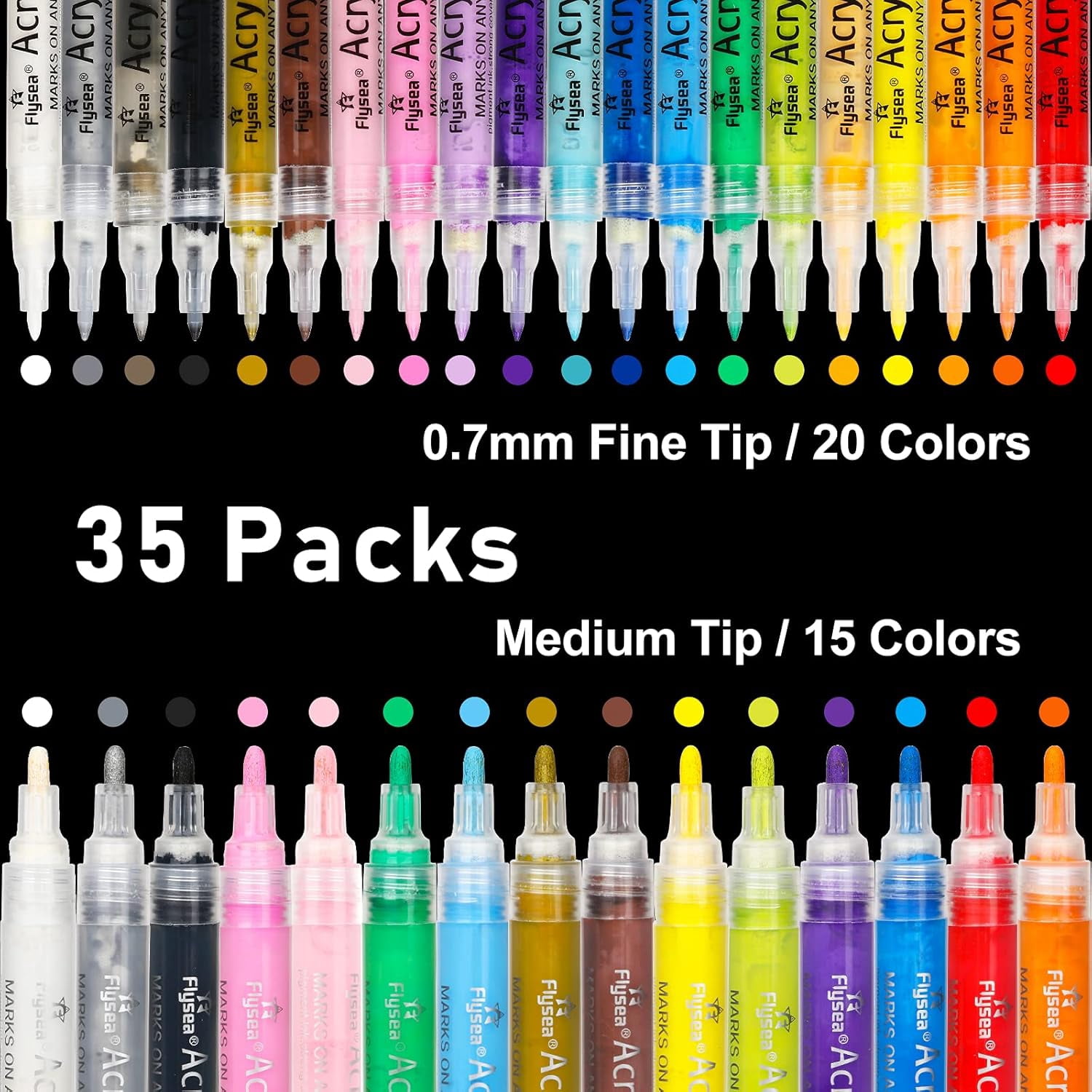 35 Marker Pens, Double of Both Extra Fine and Medium Tip, for Rock ...