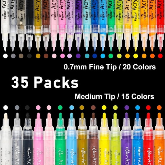 35 Marker Pens, Double of Both Extra Fine and Medium Tip, for Rock ...