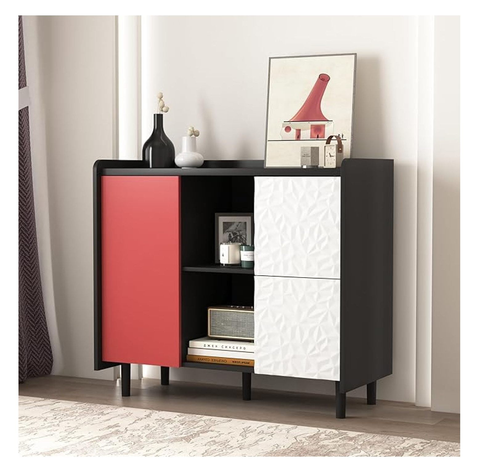 35" Modern Buffet Cabinet & Coffee Bar, Small Sideboard with 3D ...
