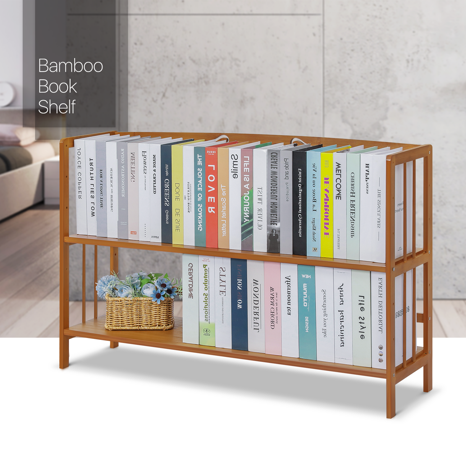 35"Natural Bamboo[ADJUSTABLE SHELVES]2-Tier Tabletop Book Rack Desktop ...