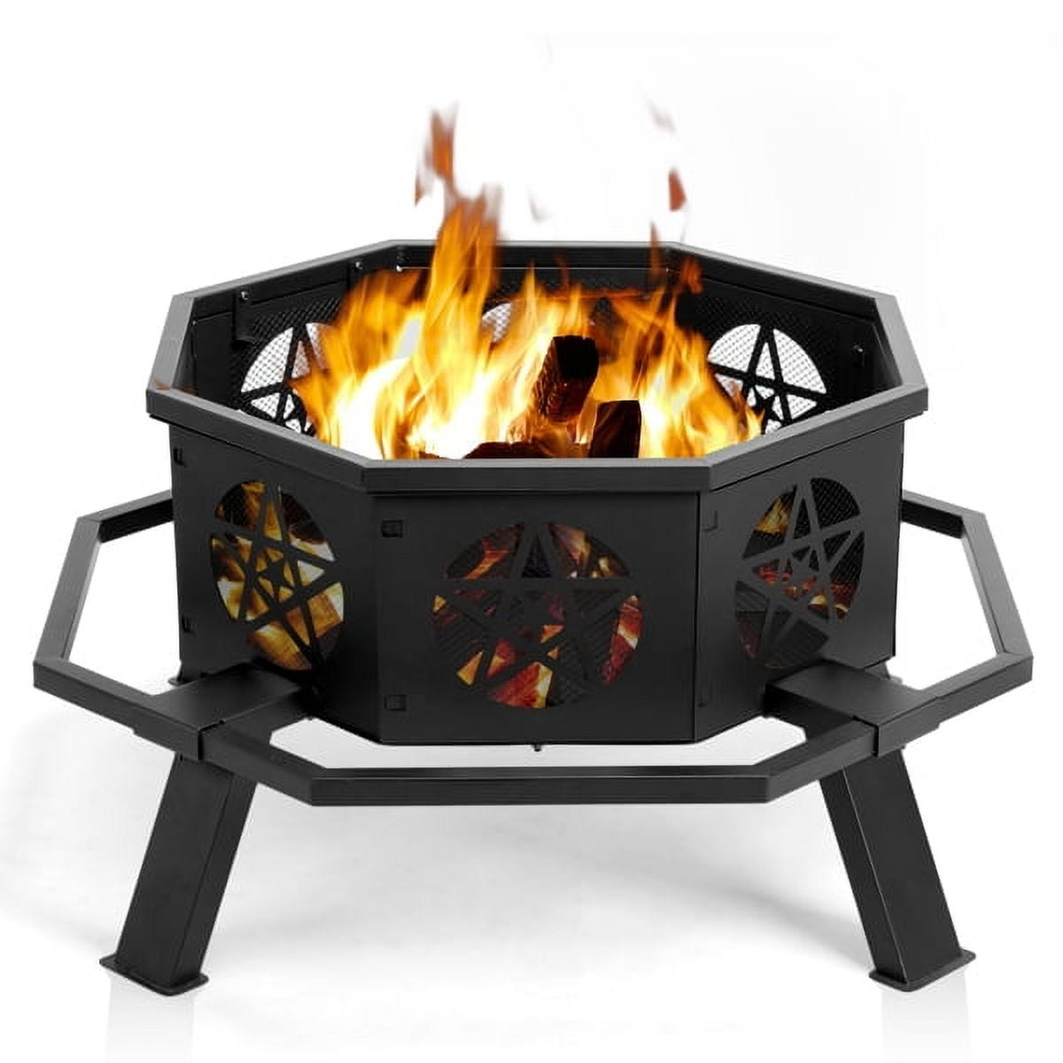 35" Octagonal Outdoor Fire Pit - Heavy-Duty Alloy Steel Wood Burning ...