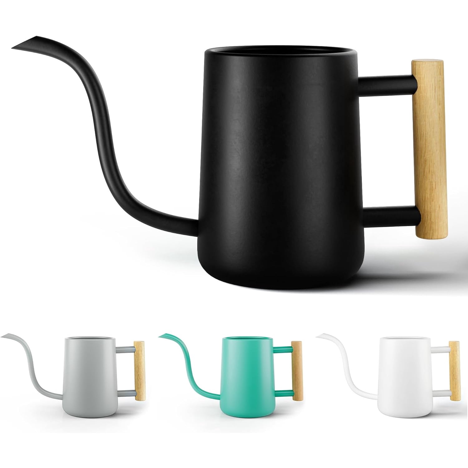 35 Ounce Metal Small Indoor Watering Can with Long Spout & Real Wood ...