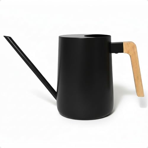 35 Ounce Metal Small Indoor Watering Can with Long Spout & Real Wood ...