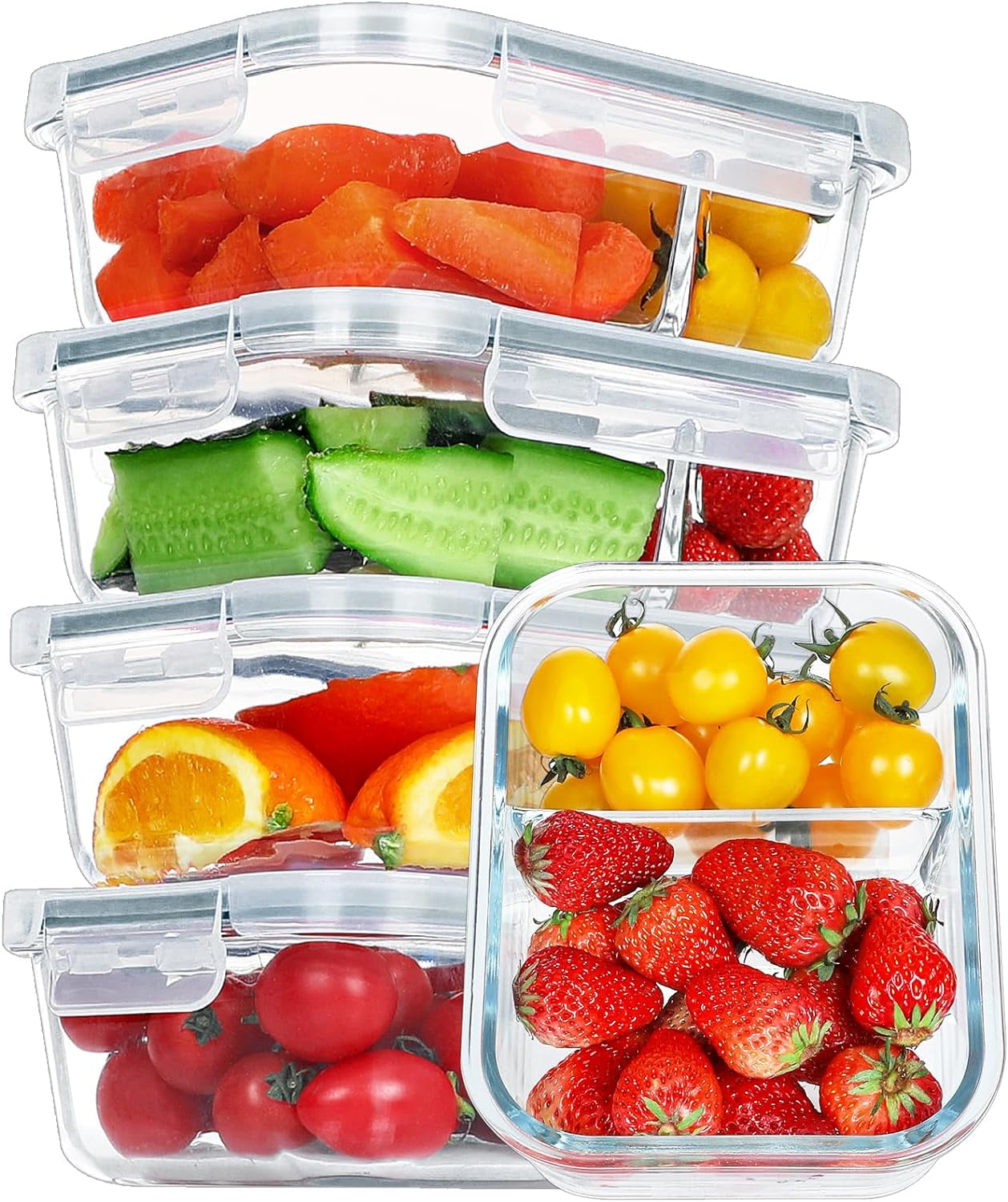 35 Oz Glass Meal Prep Containers 2 Compartments, 5 Packs Glass Food ...