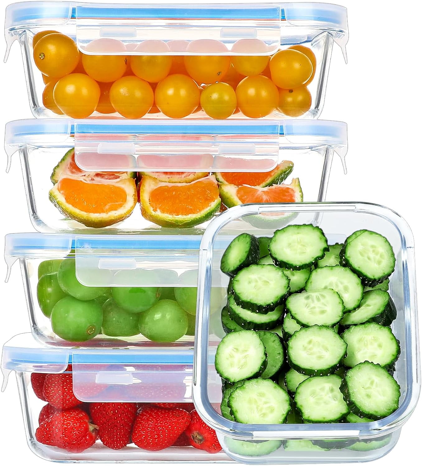 35 Oz Glass Meal Prep Containers, 5-Pack Glass Food Storage Containers ...