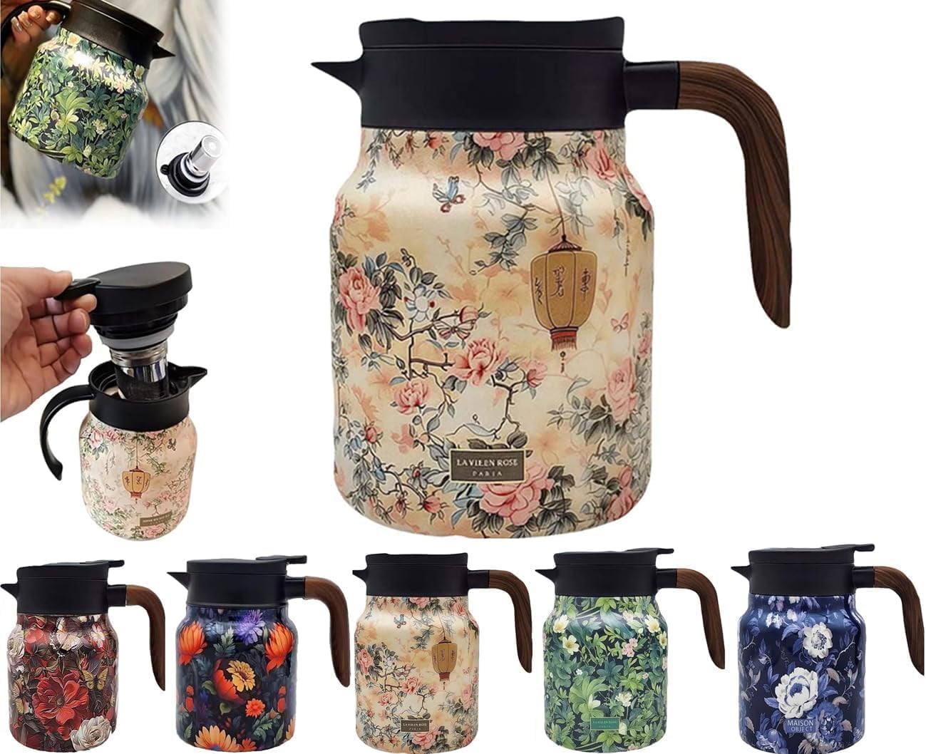 35 Oz Raidley Vintage Floral Pattern Tea Thermos, Doresty Thermos Tea ...