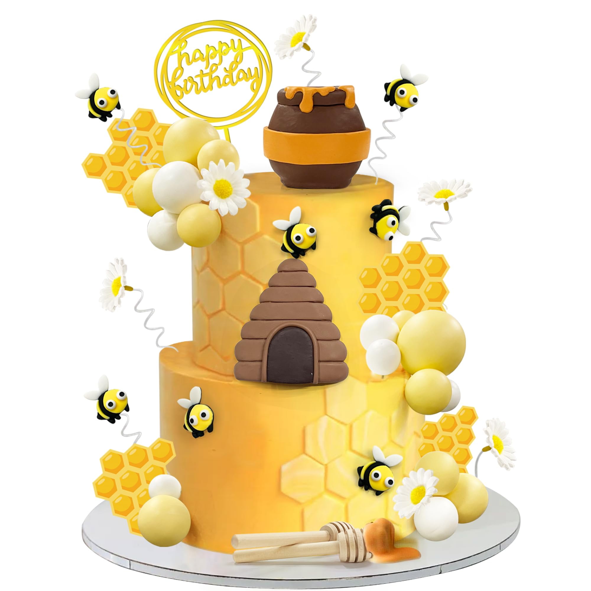 35 PCS Bee Cake Toppers Honey Jar Cake Topper Honeycomb Cake ...
