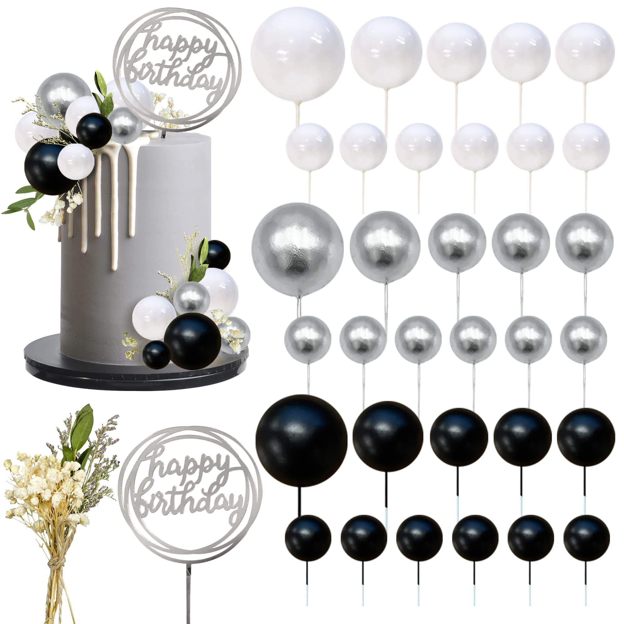 35 PCS MiniITSC Colorful Balls Cake Topper DIY Insert Topper Artificial ...