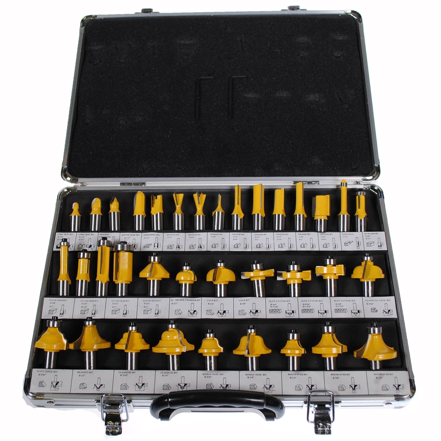 35 PIECE CARBIDE ROUTER BIT TOOLS SET W/ CASE - 1/2 INCH SHANKS ...