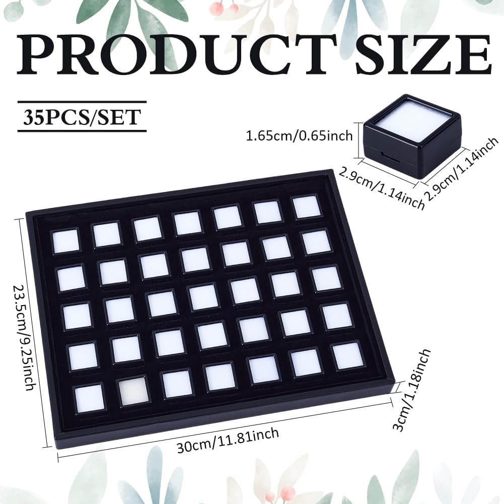 35 Pack Black Gemstone Display Box PU Leather Display Tray Jewelry Box ...