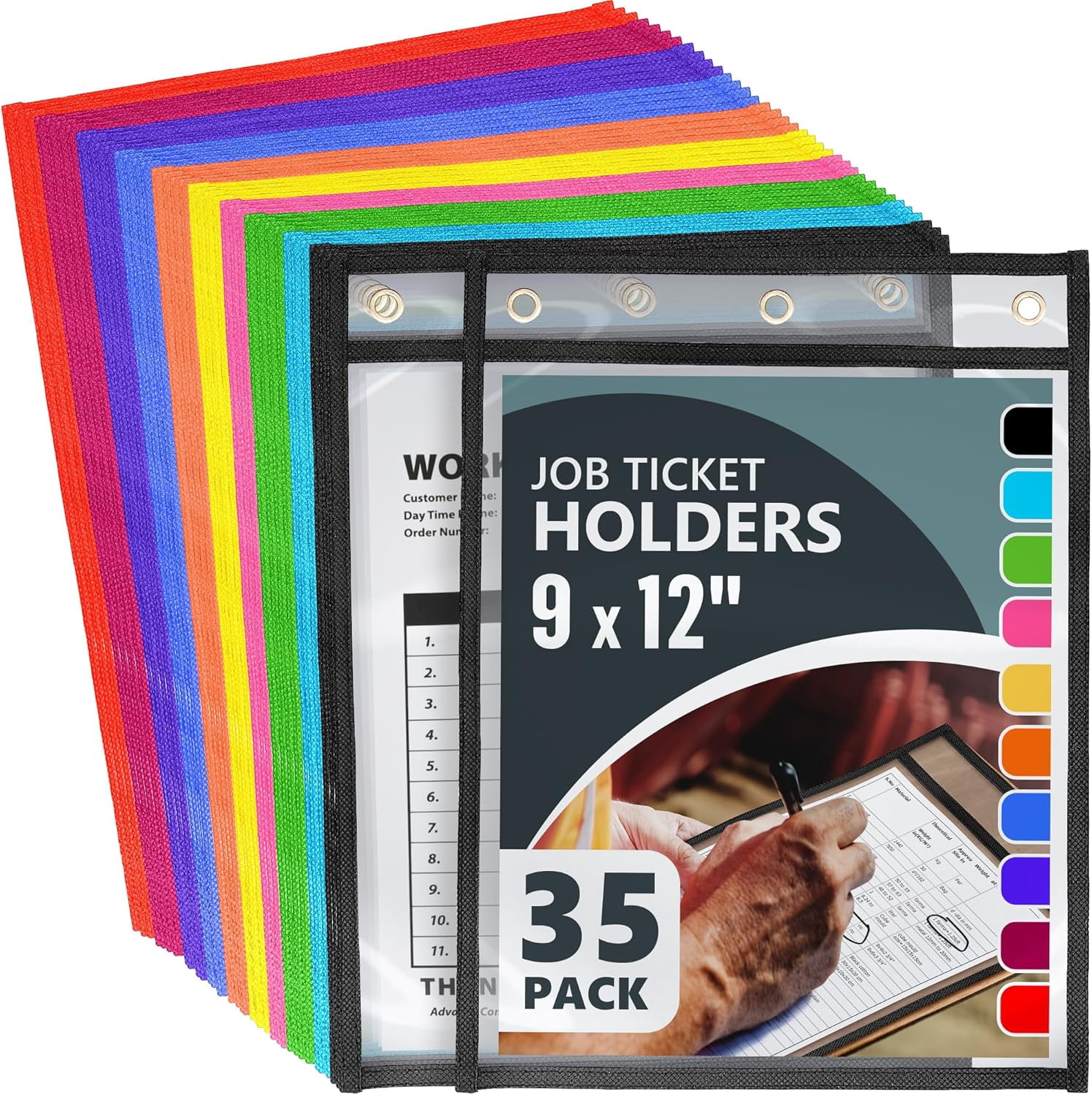 35 Pack Job Ticket Holders 9x12 inch - Colored Work Order Plastic ...