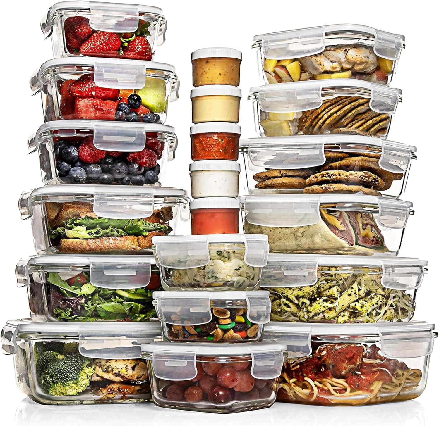 35 Pc Set Glass Food Storage Containers with Lids - Meal Prep Airtight ...