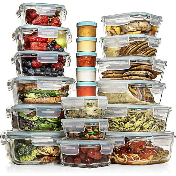35 Pc Set Glass Food Storage Containers with Lids - Meal Prep Airtight ...