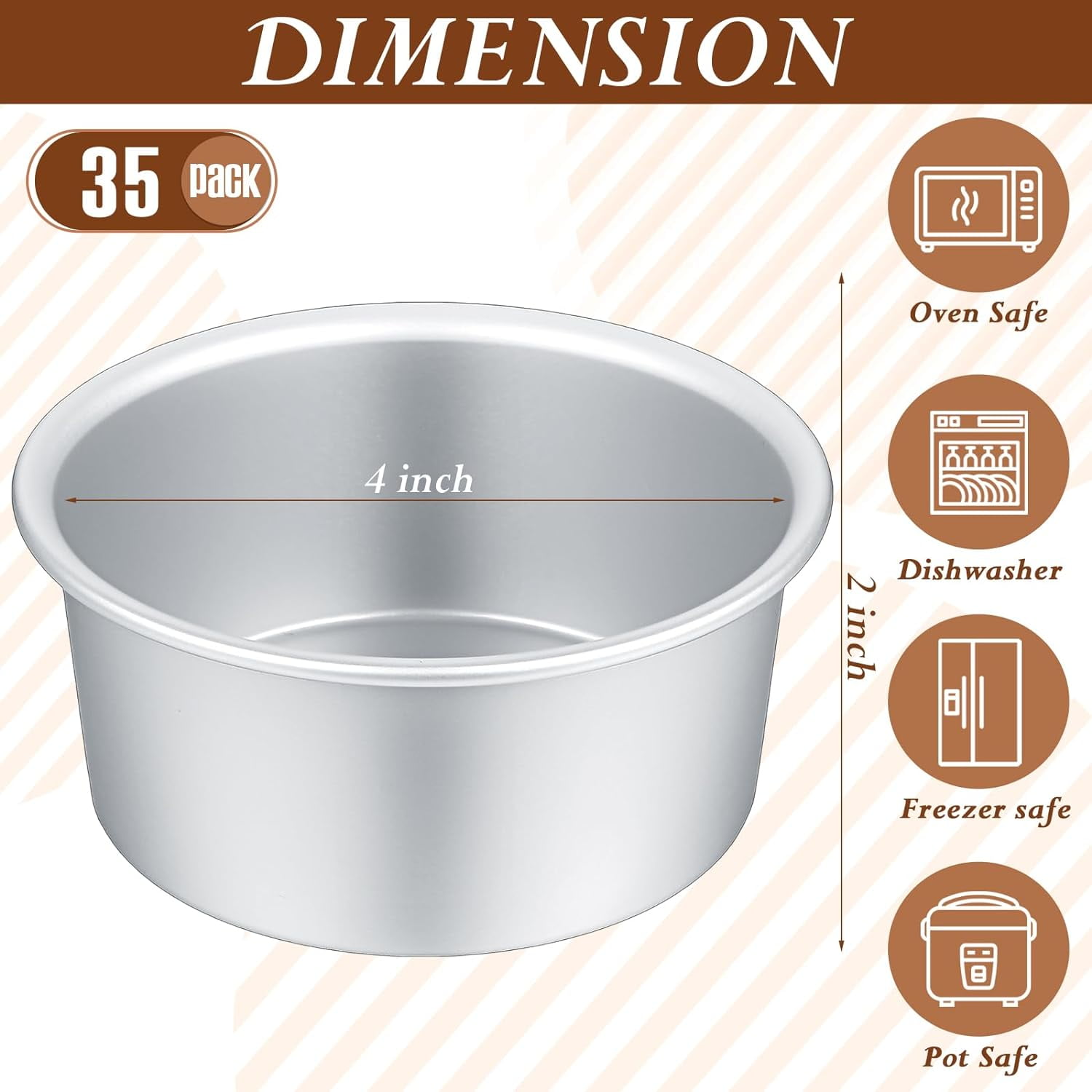 35 Pcs 4 Inch Small Cake Pan Baking Round Cake Pans Aluminum Small Non ...