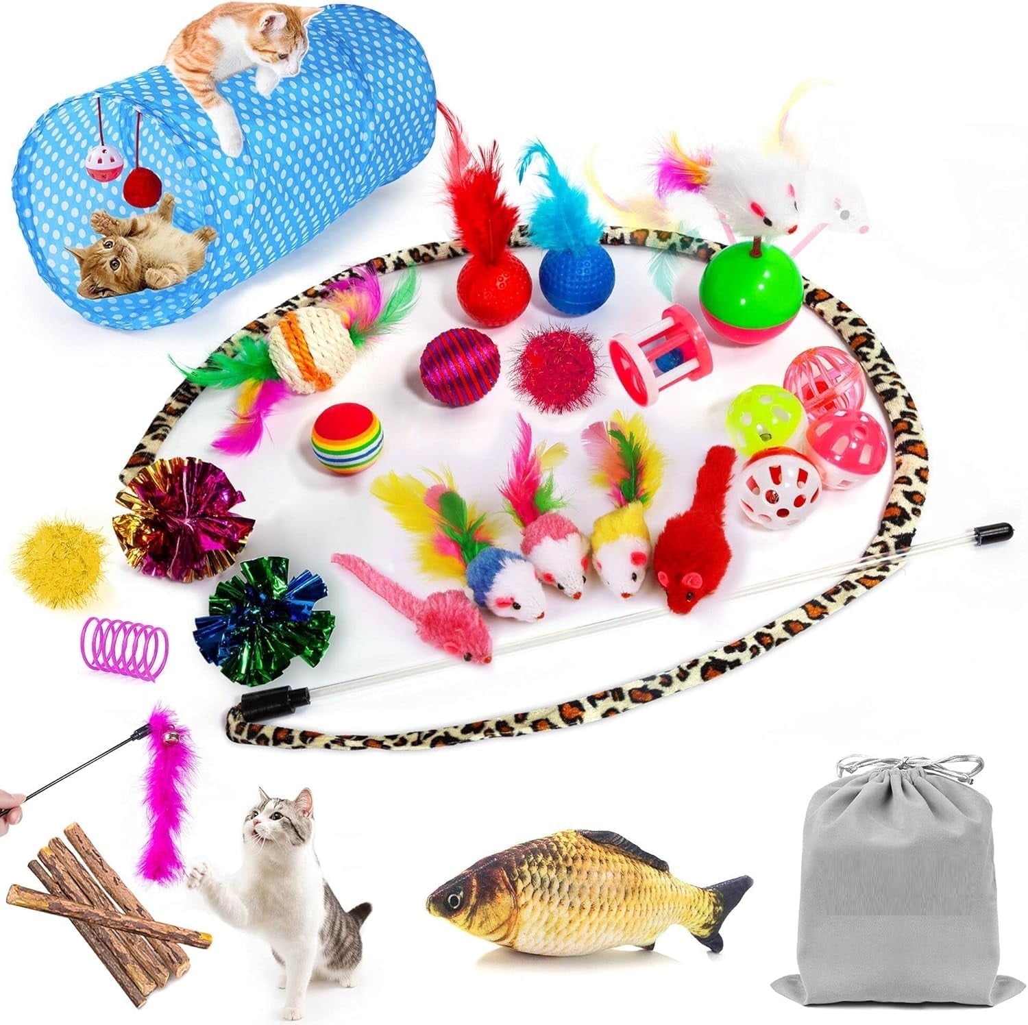 TAIMASI Cat Toys Kit 35 Pcs Including Tunnel Feather Teaser Mouse Balls ...