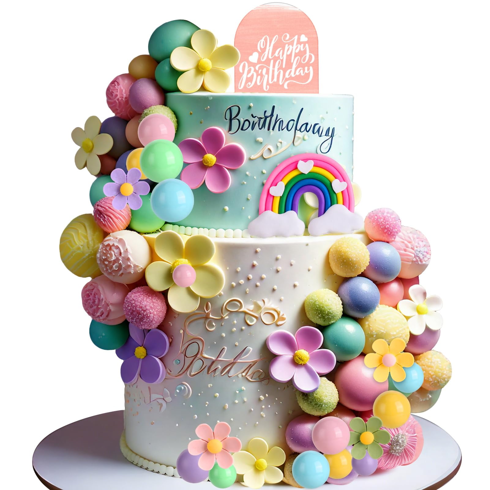 35 Pcs Daisy FEV6 Flower Cake Toppers, Pastel Balls Acrylic Retro ...