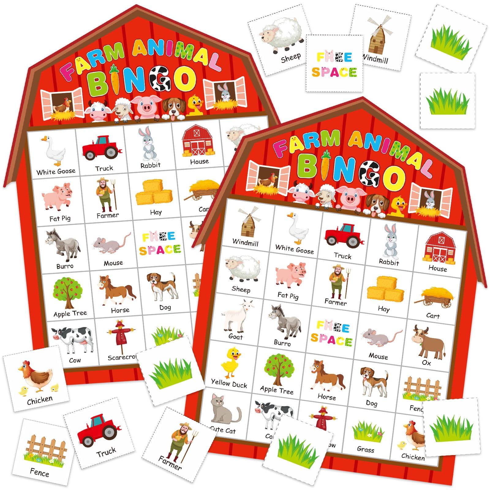 35 Pcs Farm Party Bingo Game Farm Animals Game 24 Players Barnyard ...
