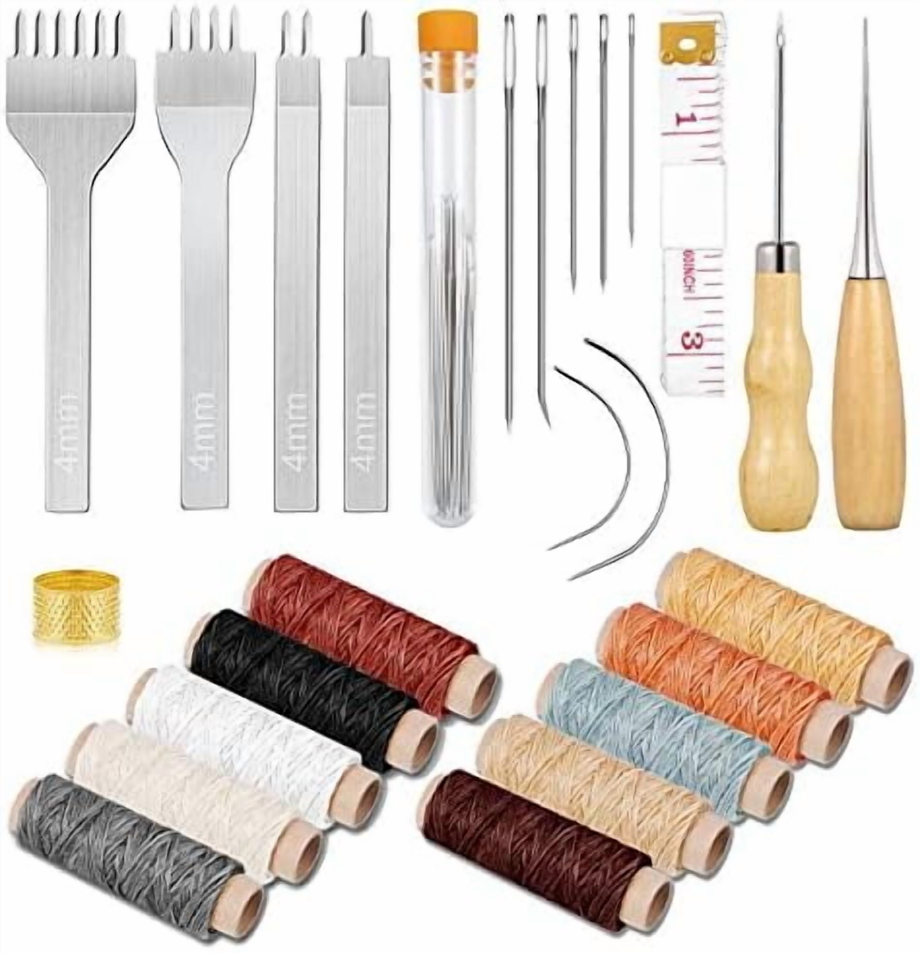 35 Pcs Leather Pouch Kit with Hole Punch, Sewing Tools, Waxed Thread ...